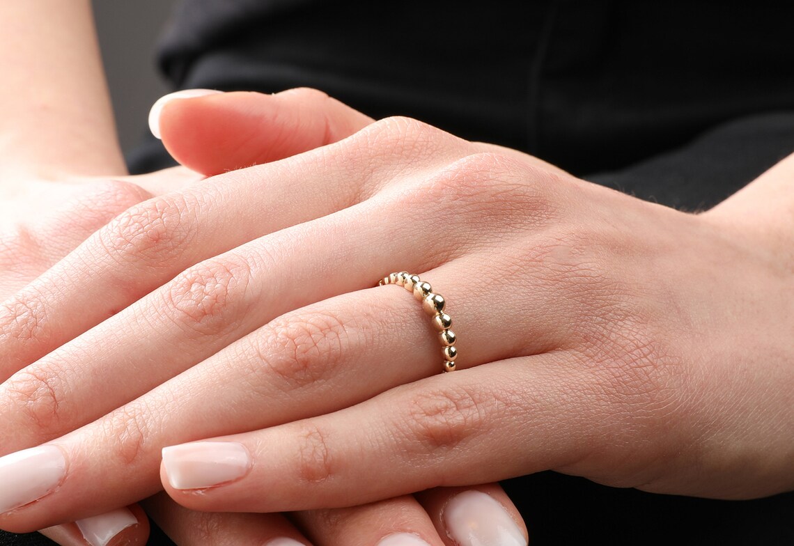 14K Gold Thumb Ring Bead Ring Gold Gold Stacking Ring Midi - Etsy