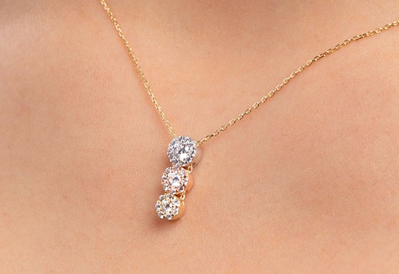 Trio Stone Necklace 14k Gold 3 Stone Necklace Three Color - Etsy