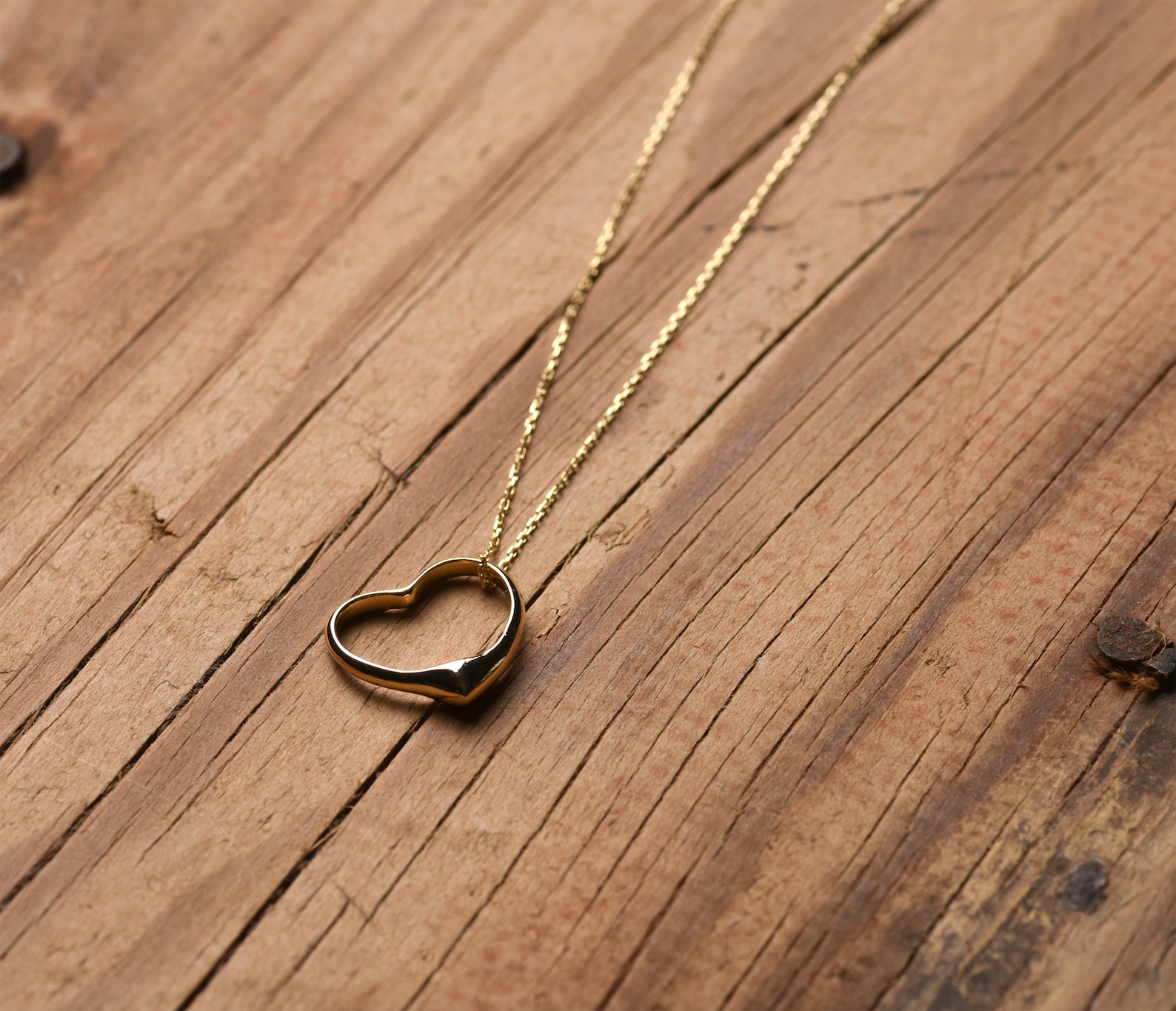 14k Gold Open Heart Necklace, Open Heart Pendant, Gold Necklace for Her ...