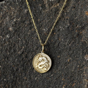14k Gold Chinese Dragon Necklace, Personalized Chinese Dragon Pendant ...