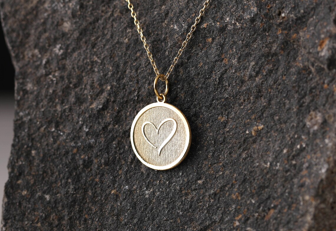 14k Gold Heart Necklace Engraved, Personalized Heart Necklace, Heart ...