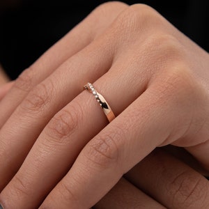 3 MM Wide, 14K Solid Gold Wedding Band, Twisted Wedding Ring With CZ ...