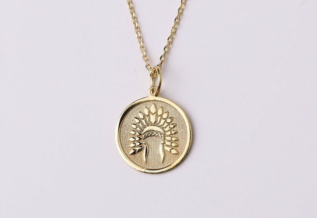 14k Gold Native American Necklace, Personalized Native Pendant ...