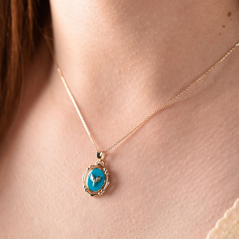 14k Solid Gold Angel Necklace Gold Guardian Angel Turquoise | Etsy