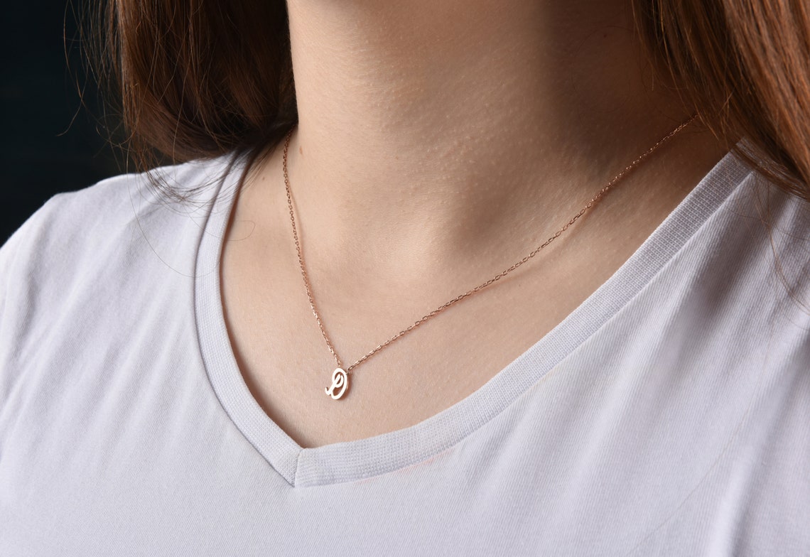 White Gold Initial Solid Gold Initial Necklace Letter | Etsy