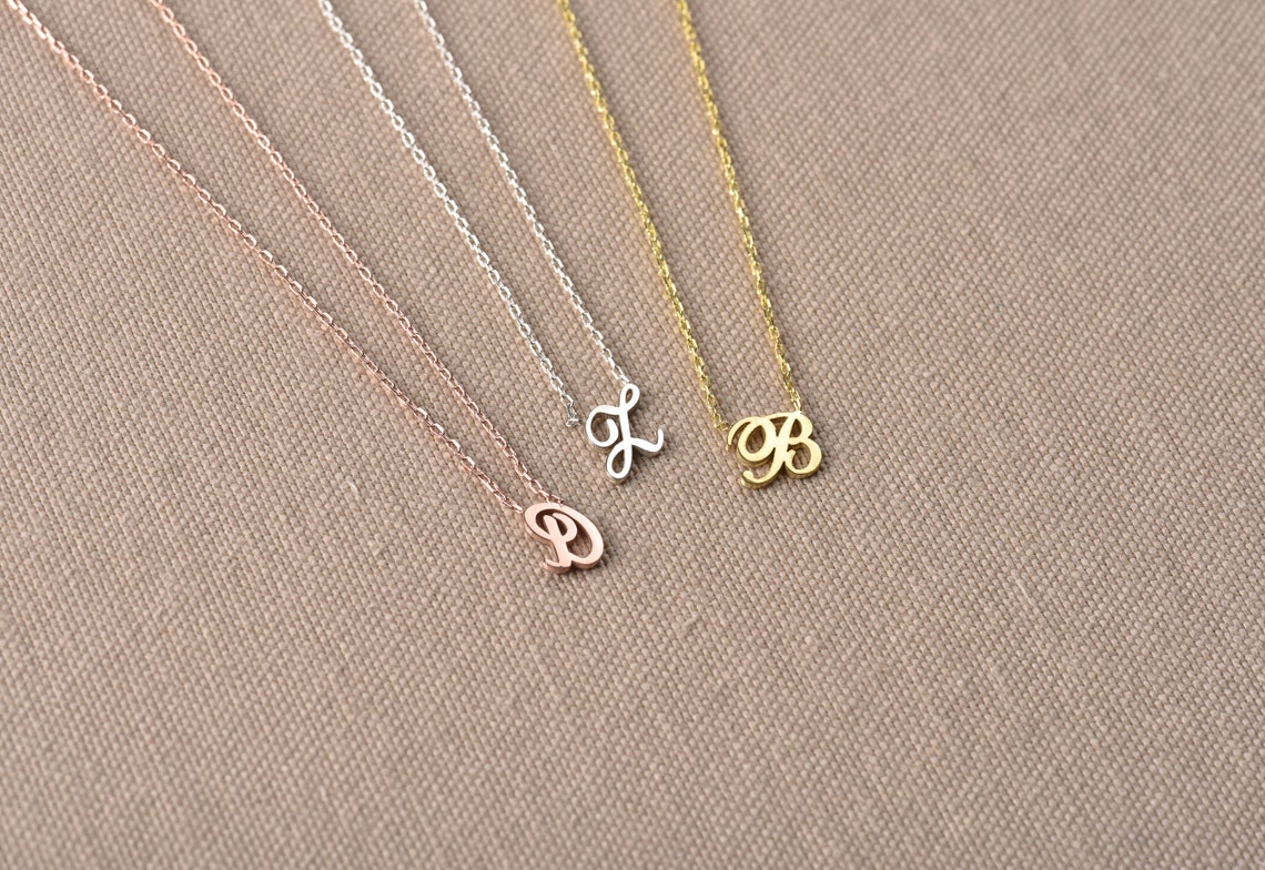 White Gold Initial Solid Gold Initial Necklace Letter | Etsy