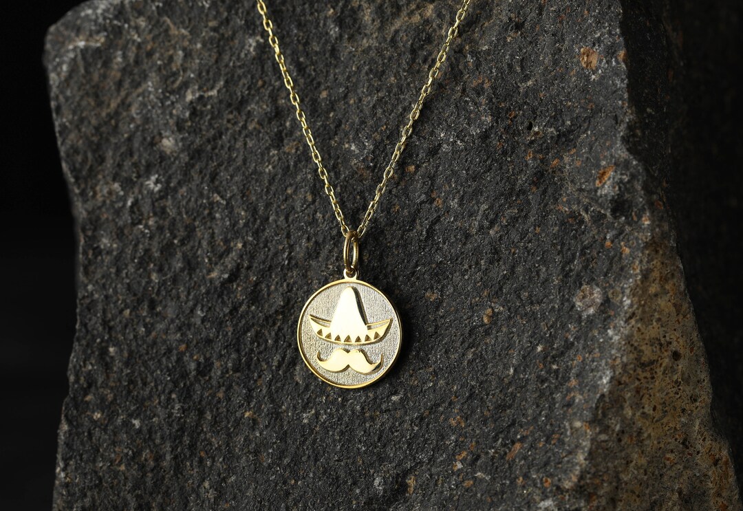 14k Gold Mexican Necklace, Personalized Mexican Pendant, Mexican Hat ...