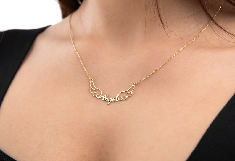 Angel Name Necklace Angel Wing Necklace Gift for Daughter - Etsy