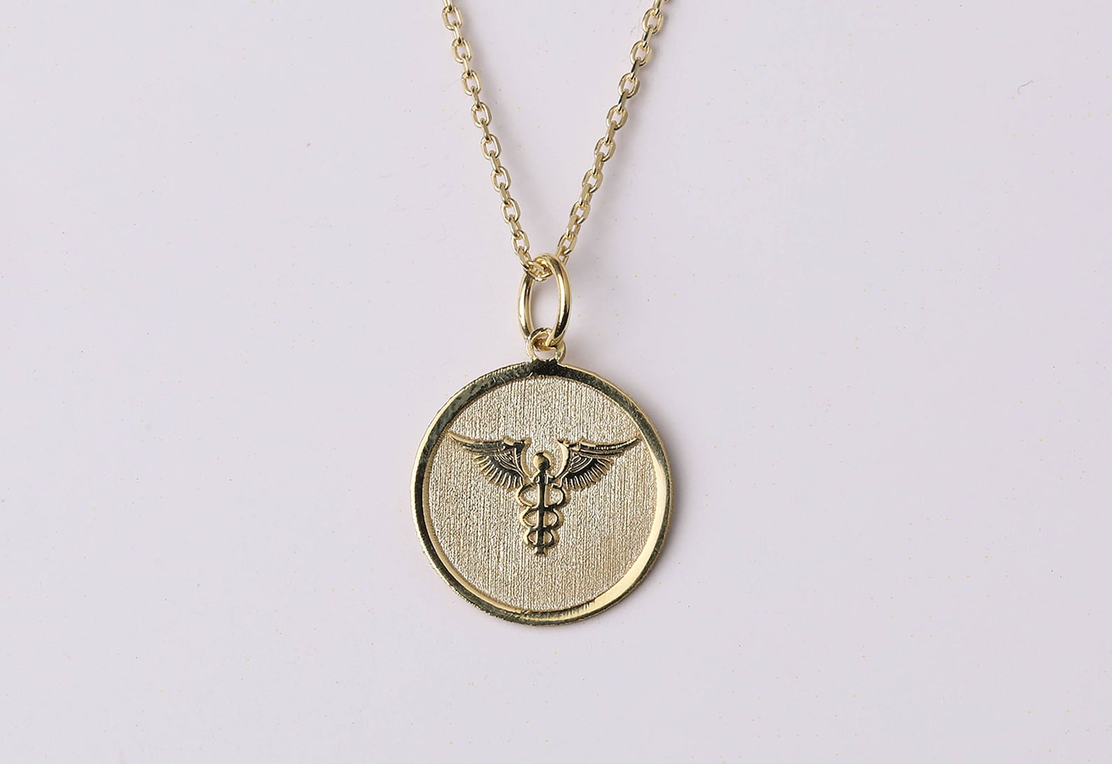 14k Gold Caduceus Symbol Necklace, Personalized Medical ID Pendant ...