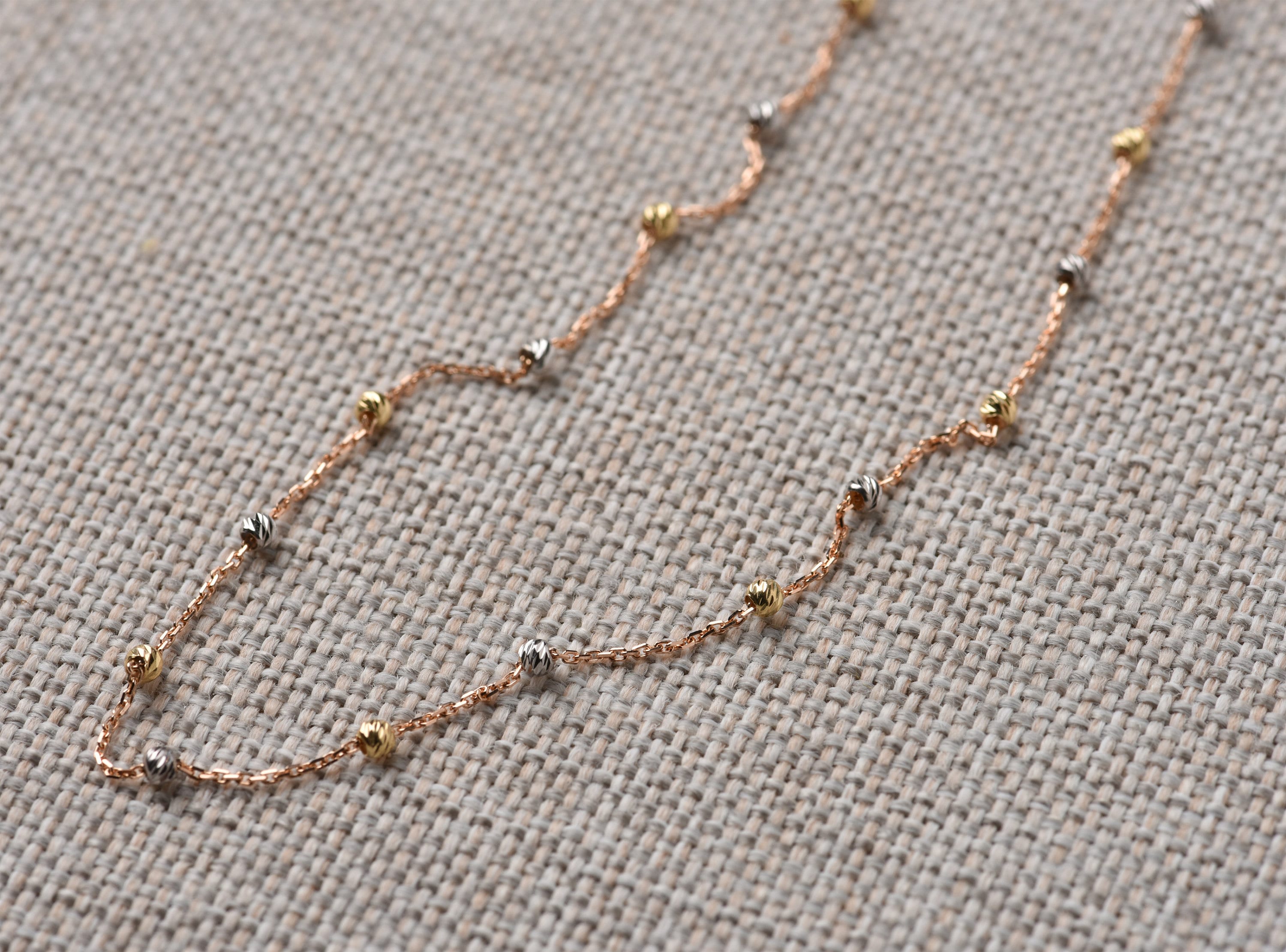 14k Solid Gold Bead Chain Necklace Gold Beaded Necklace | Etsy