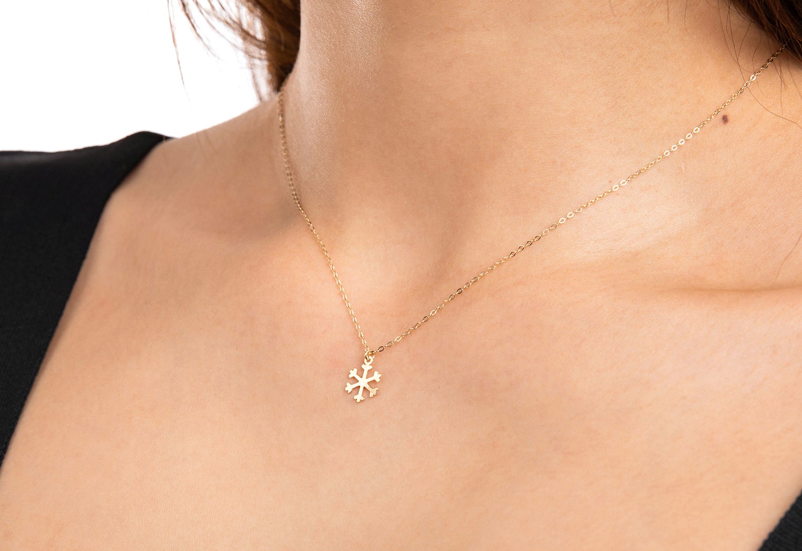 Snowflake Necklace Gold Dainty Snowflake Necklace 14K Solid - Etsy