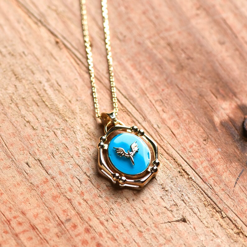 14k Solid Gold Angel Necklace Gold Guardian Angel Turquoise | Etsy
