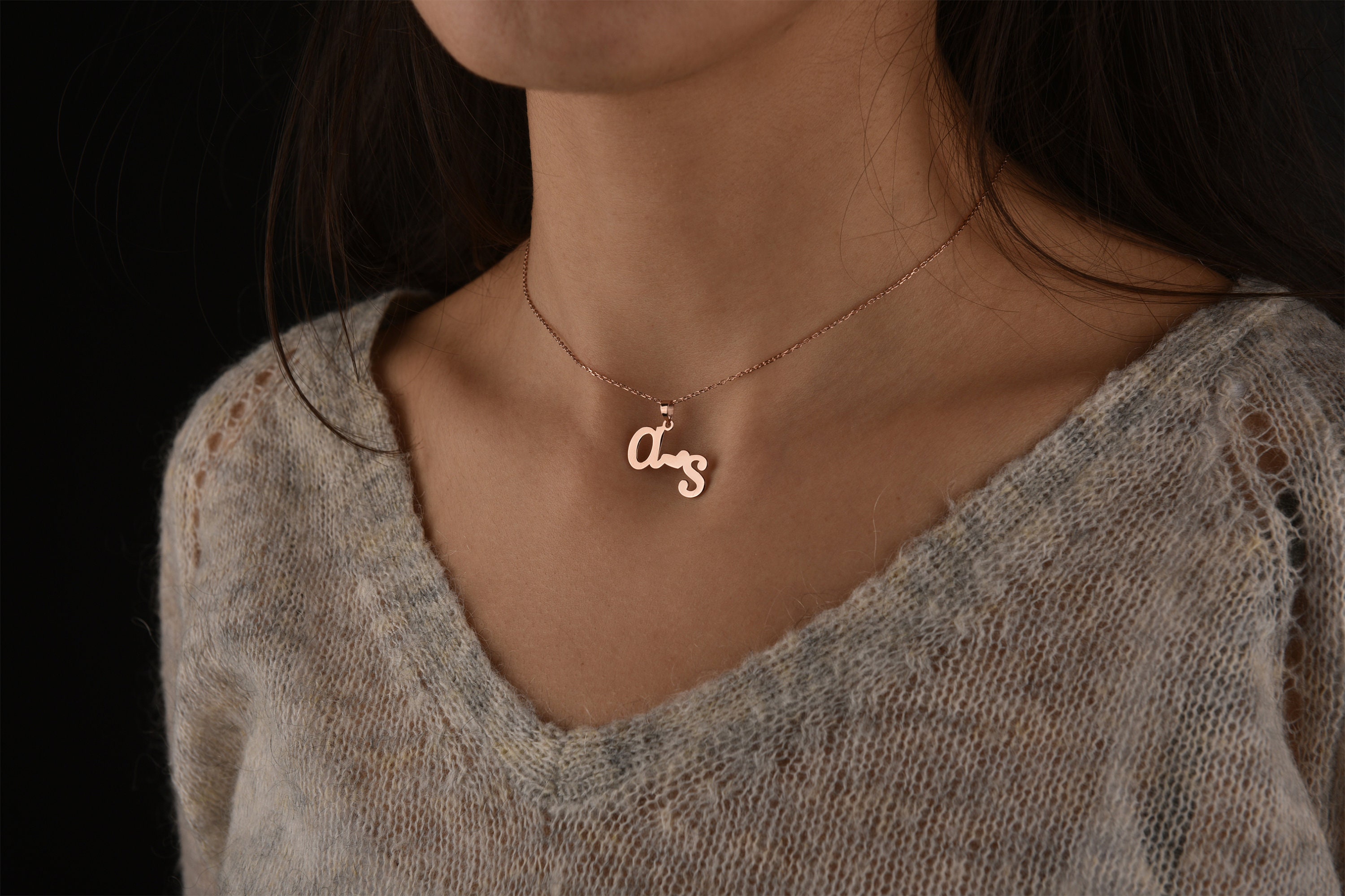 2 Letter Necklace for Couple Letter Necklace Gold Script | Etsy