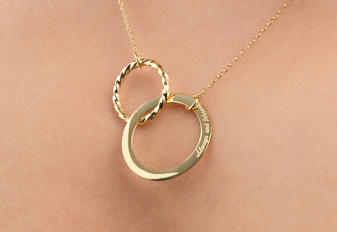 2 Ring Necklace, Interlocking Circle Necklace, Double Ring Necklace ...