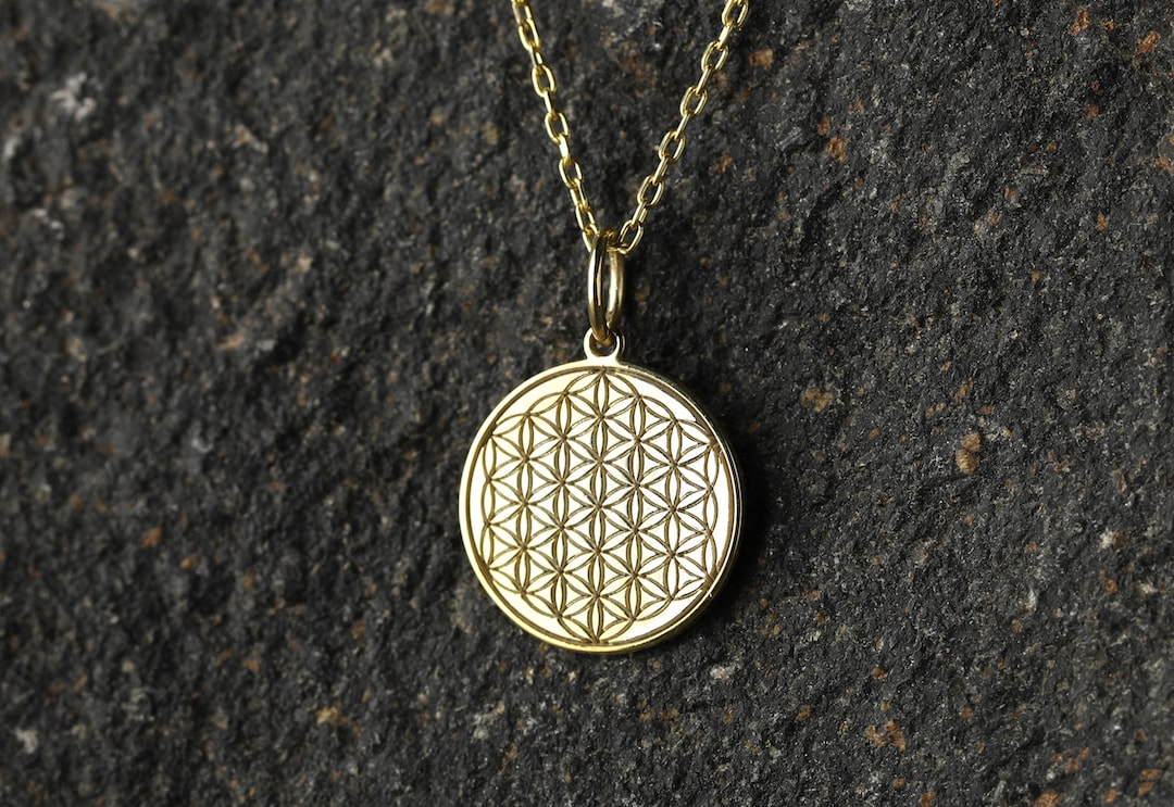 14k Gold Flower of Life Necklace, Personalized Flower of Life Pendant ...