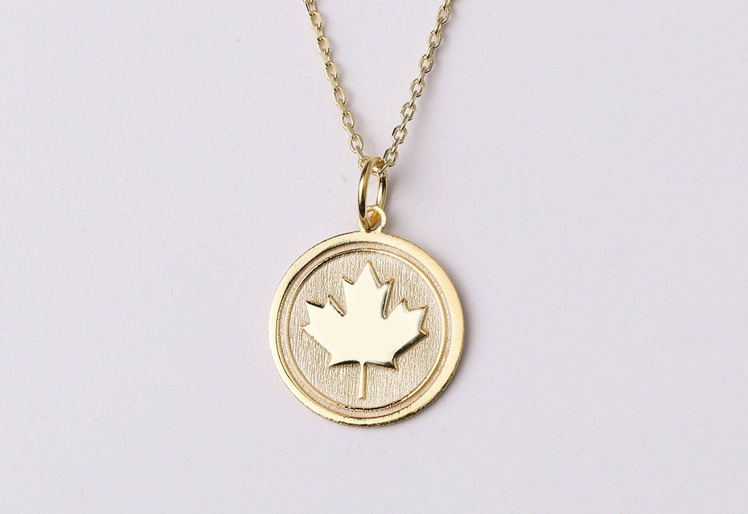 14k Solid Gold Canadian Maple Leaf Necklace, Personalized Maple Leaf ...