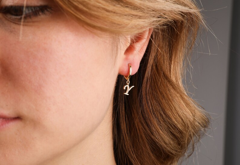 14K Gold Letter Earrings Personalized Initial Earrings - Etsy