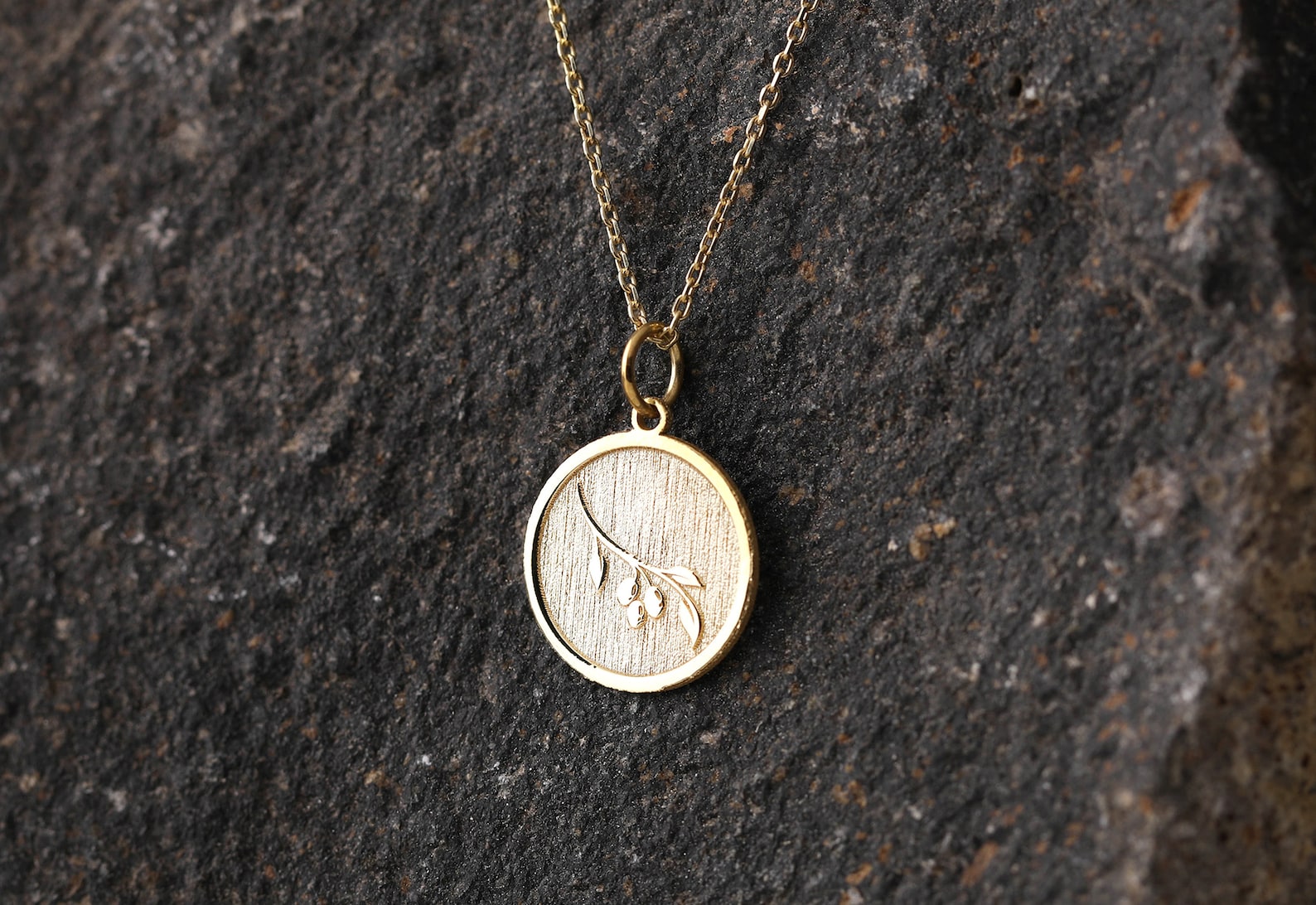 Dainty 14k Gold Olive Branch Necklace, Personalized Olive Tree Pendant ...