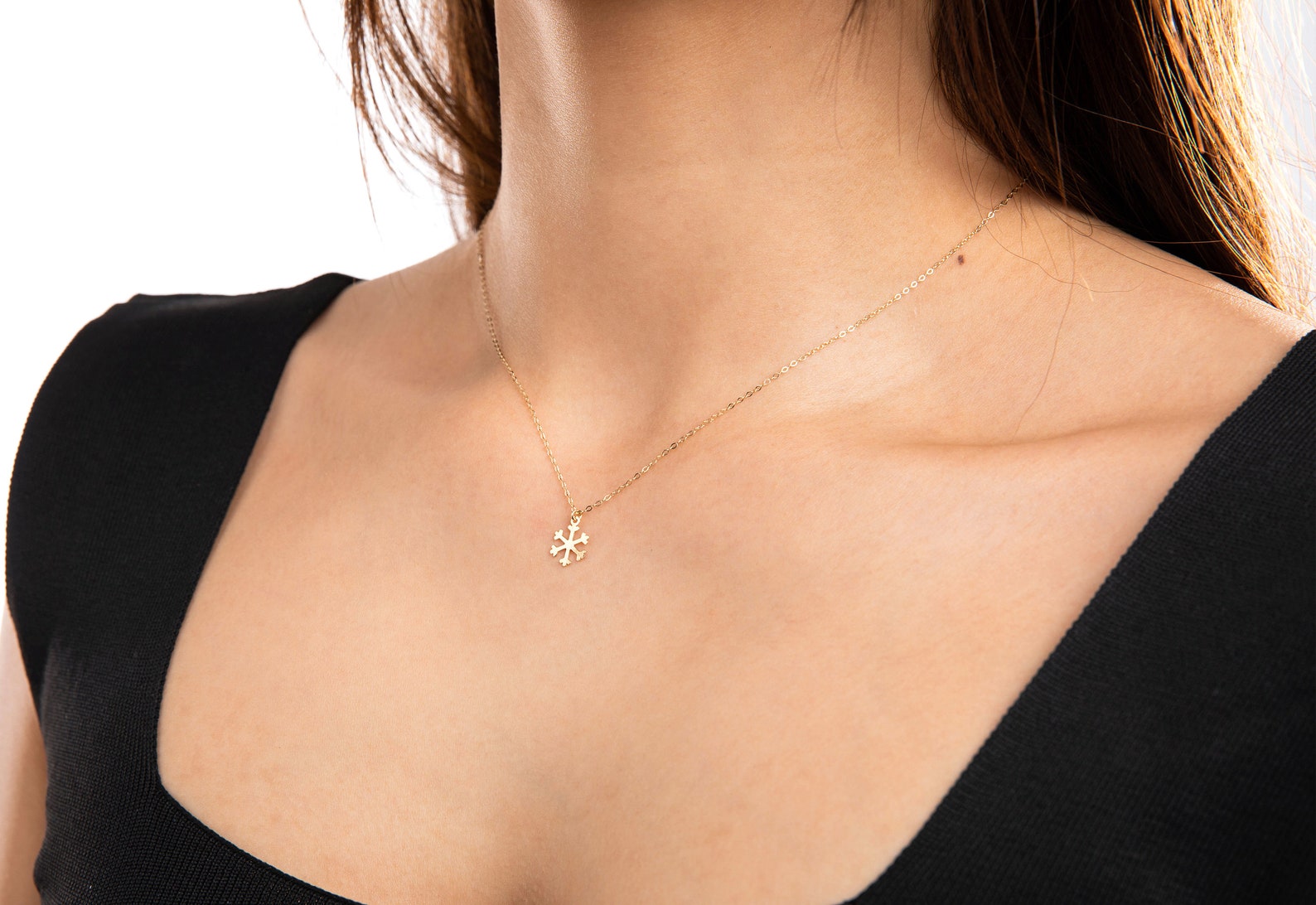 Snowflake Necklace Gold Dainty Snowflake Necklace 14K Solid - Etsy