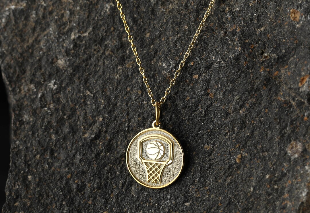 14k Gold Basketball Necklace, Personalized Basketball Pendant ...