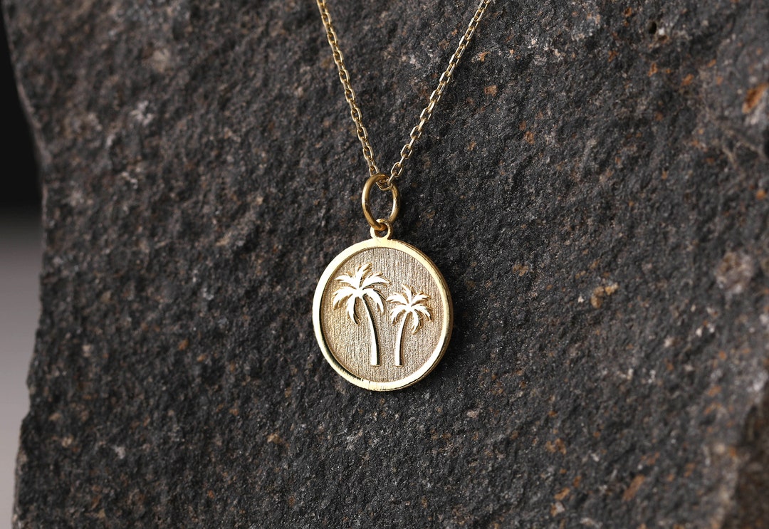 14k Gold Palm Tree Necklace, Personalized Palm Tree Pendant, Florida ...