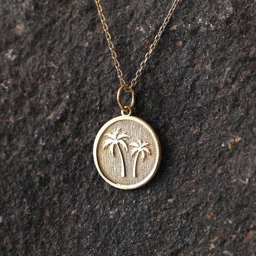 Dainty 14k Solid Gold Chain and Palm Tree Pendant Necklace - Etsy