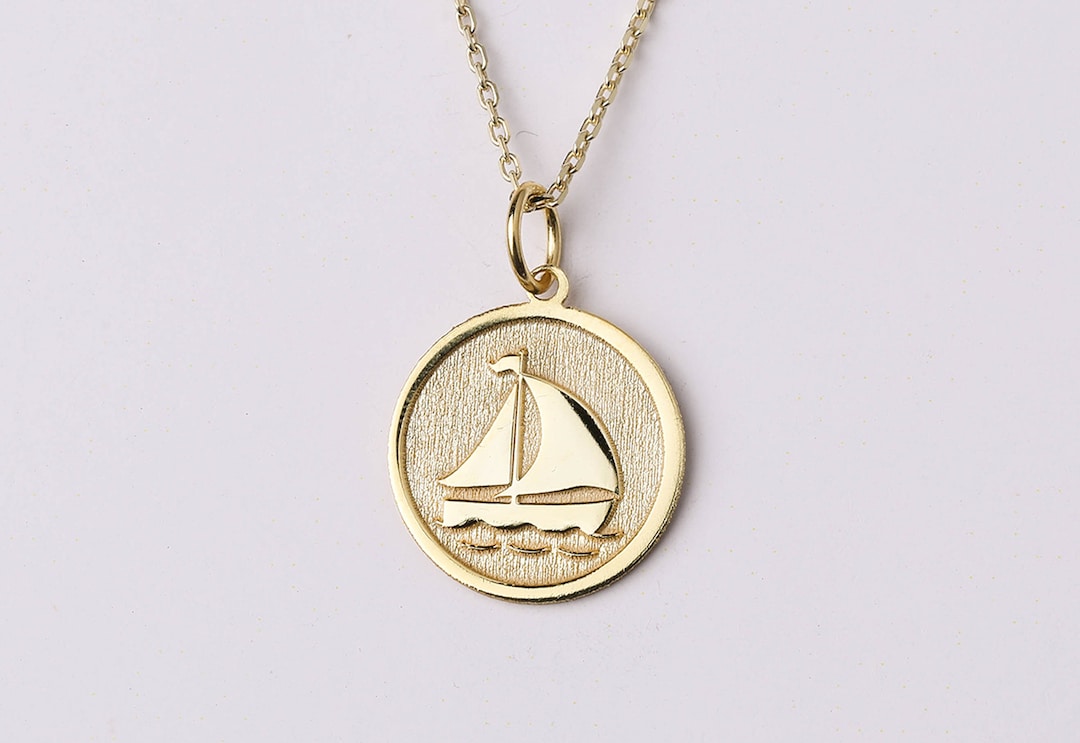 14k Gold Sailboat Necklace, Personalized Sailboat Pendant, Dainty Boat ...