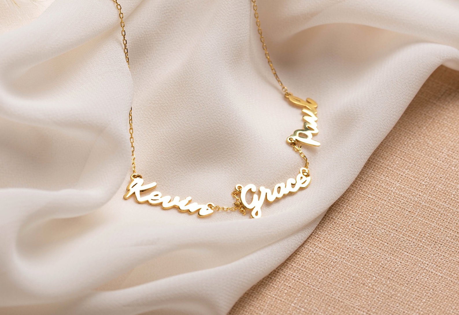 3 Name Necklace 14K Gold Custom Three Names Family Necklace | Etsy