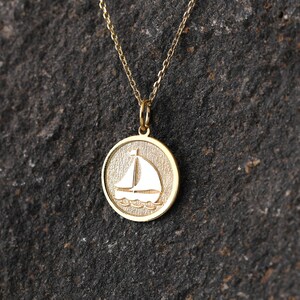 14k Gold Sailboat Necklace, Personalized Sailboat Pendant, Dainty Boat ...