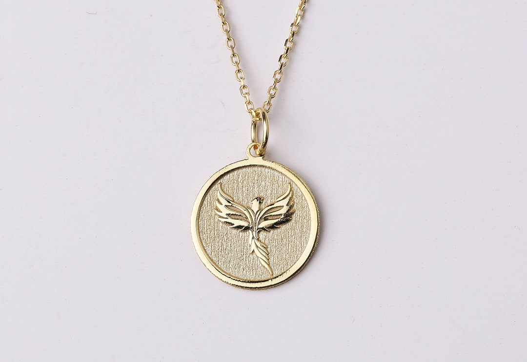 14k Gold Phoenix Firebird Necklace, Personalized Phoenix Necklace ...