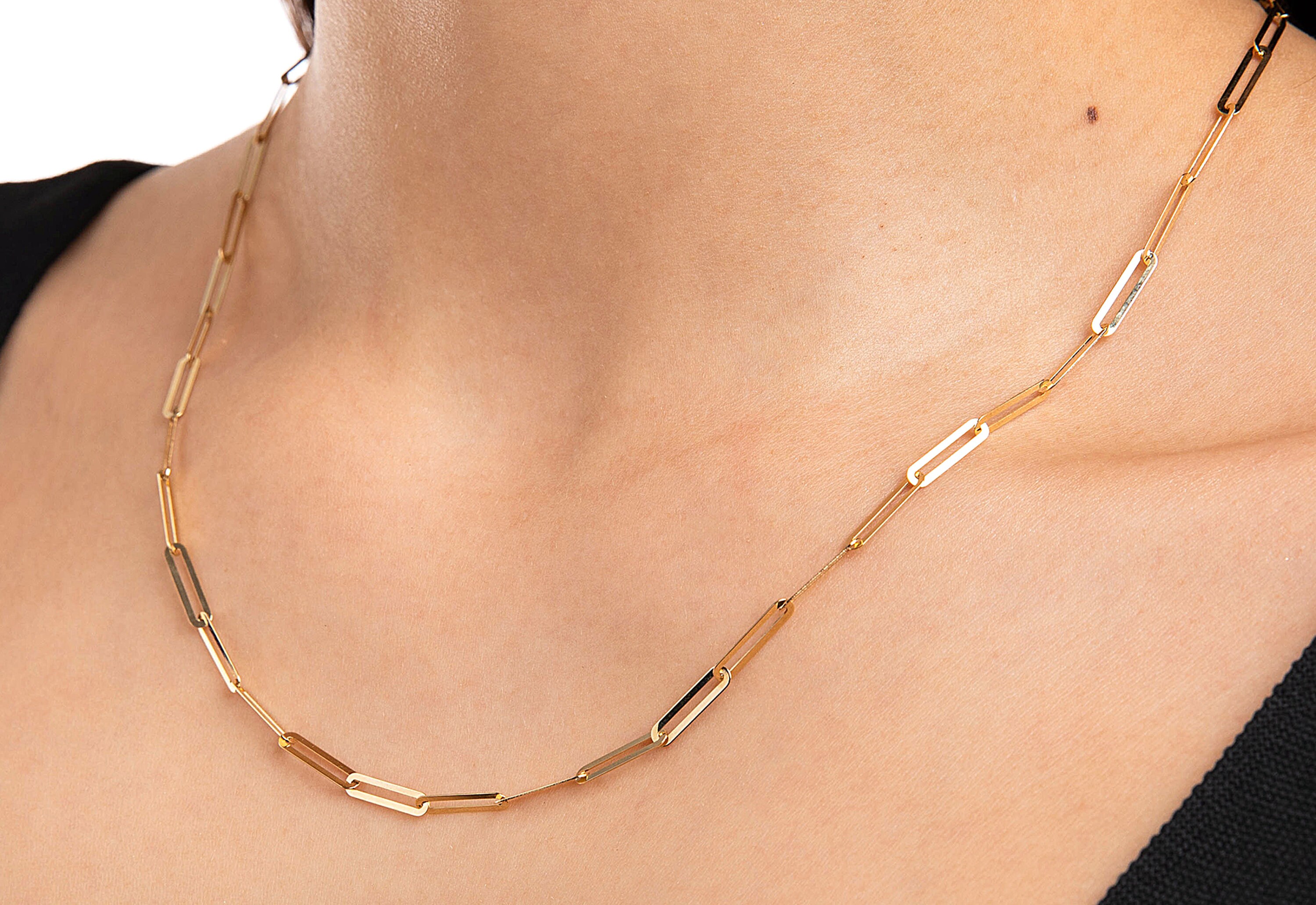 14K Gold Oval Rectangle Chain Necklace Paperclip Gold | Etsy