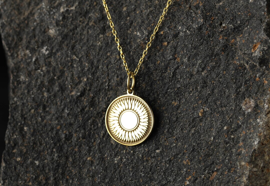 14k Gold Sunburst Necklace, Personalized Sunshine Pendant, Sunglow ...