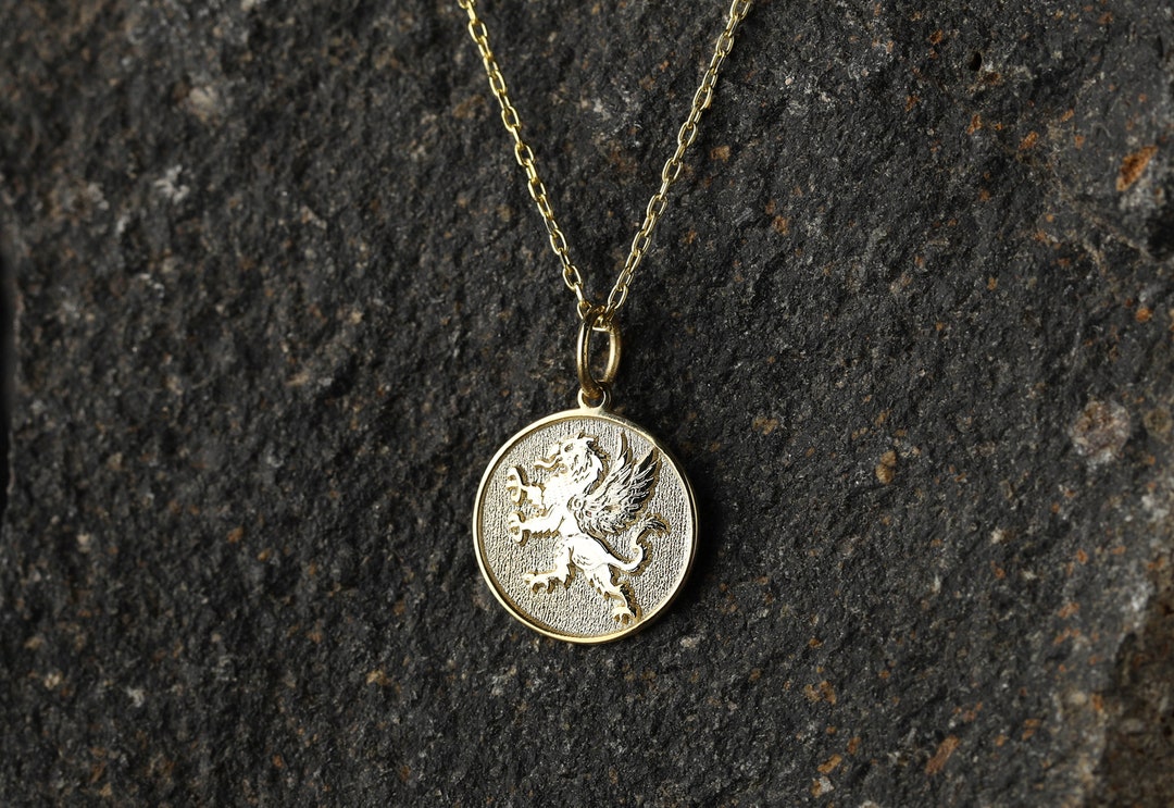 14k Gold Griffin Necklace, Personalized Griffin Pendant, Gryphon ...