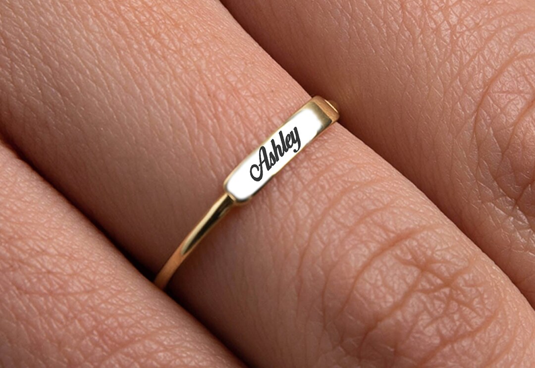 14K Gold Simple Name Ring, Dainty Name Ring, Stackable Name Ring ...