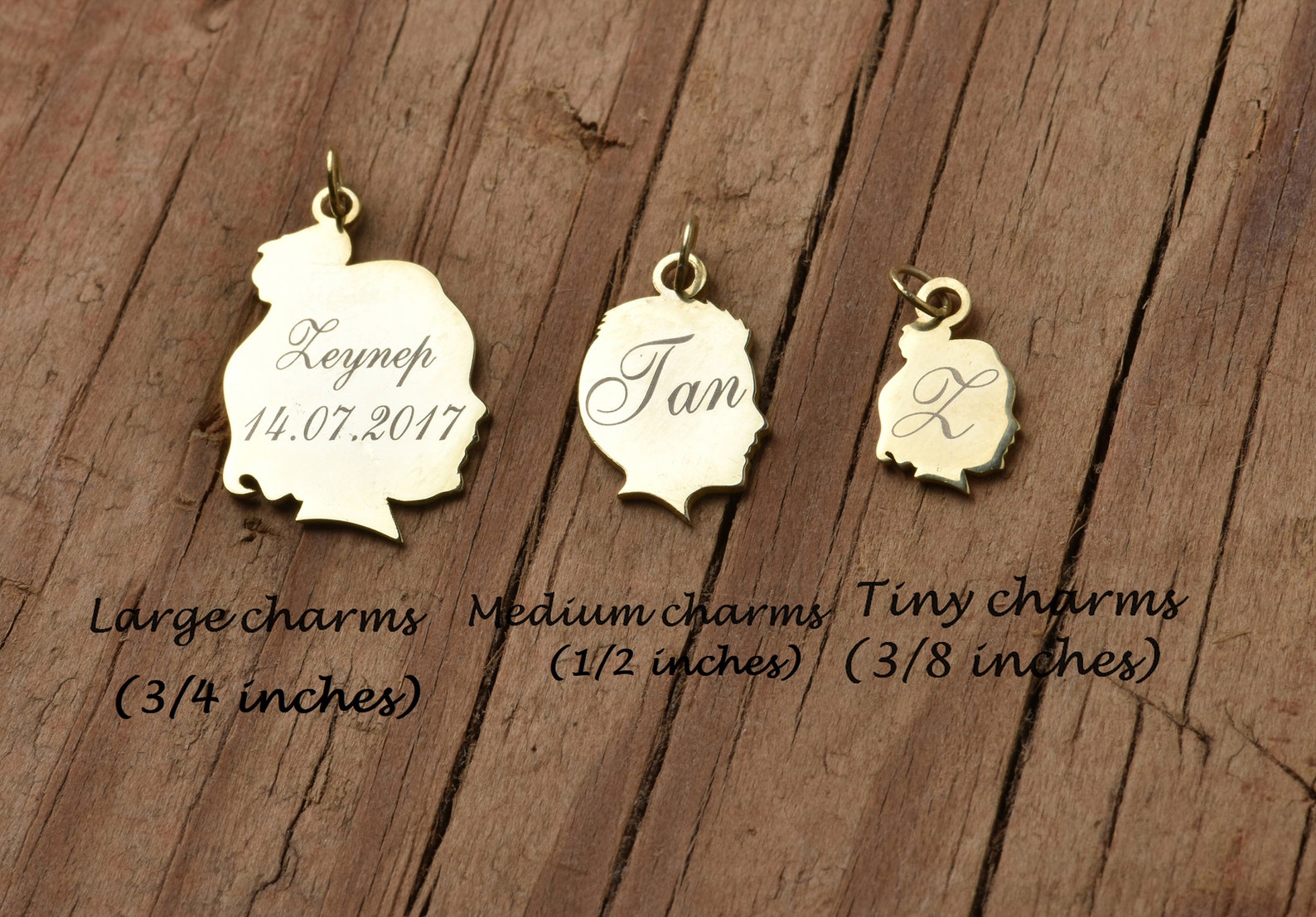 14k Solid Gold Child Face Charm Necklace Silhouette Pendant - Etsy