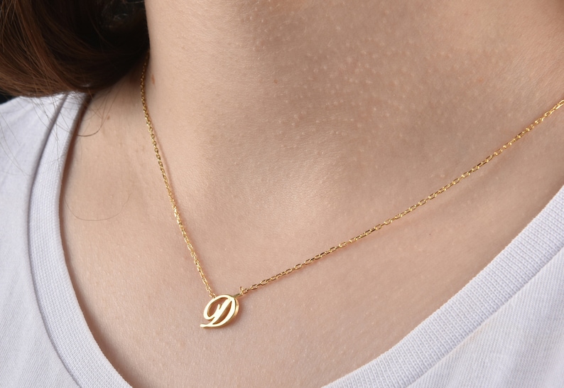 14K Gold Cursive Letter Necklace Dainty Gold Initial | Etsy