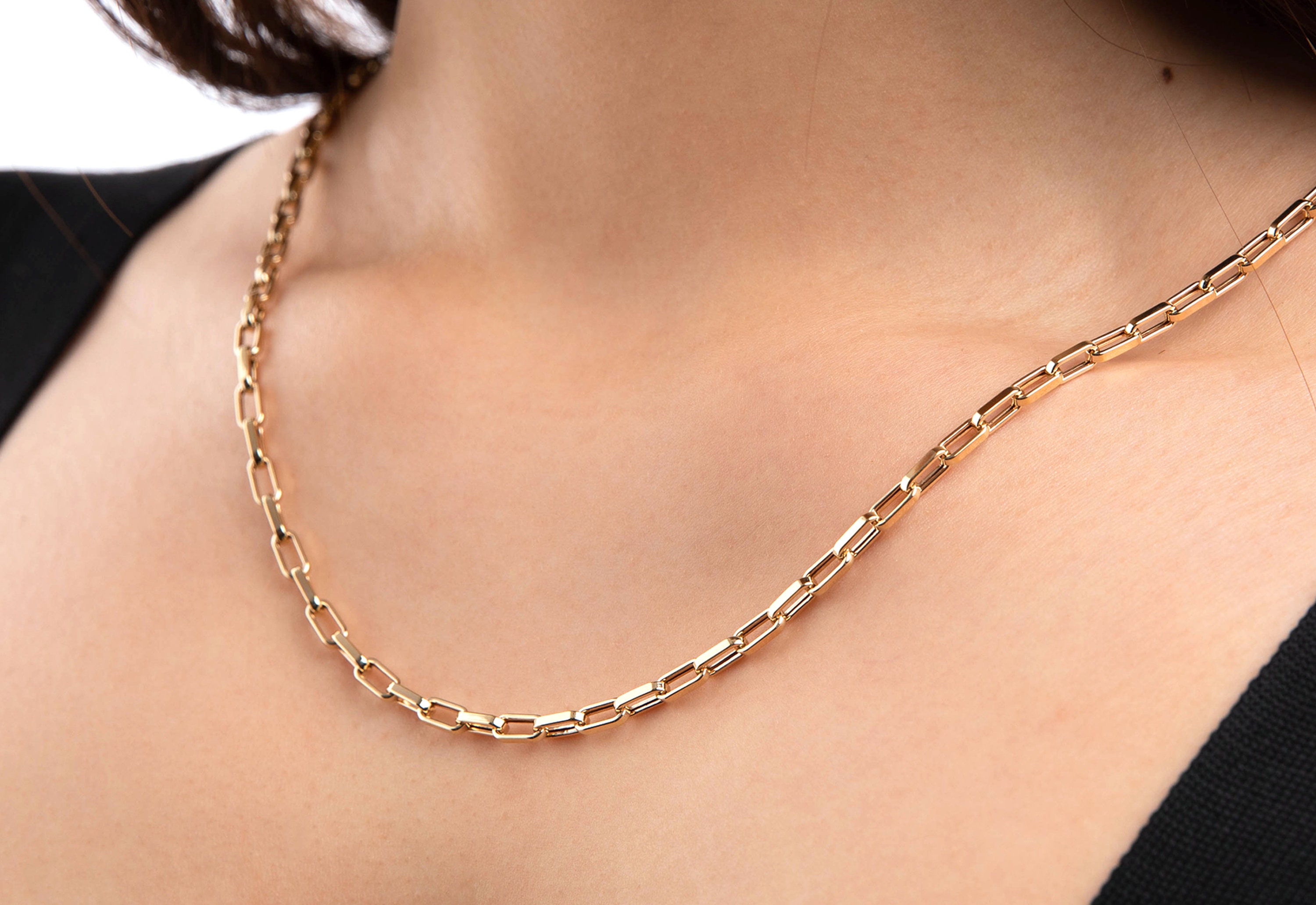 14K Gold Rectangle Chain Necklace Gold Paperclip Chain - Etsy