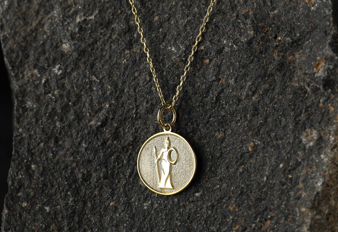 14k Gold Goddess Athena Necklace, Personalized Athena Pendant, Antique ...