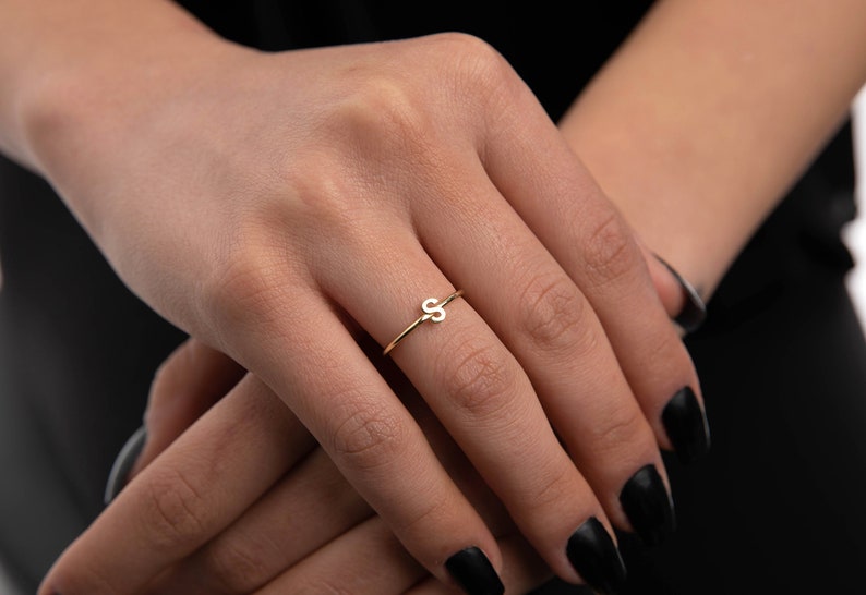 14K Gold Initial Ring, A - Z Alphabet Ring, Letter Ring, Personalized ...