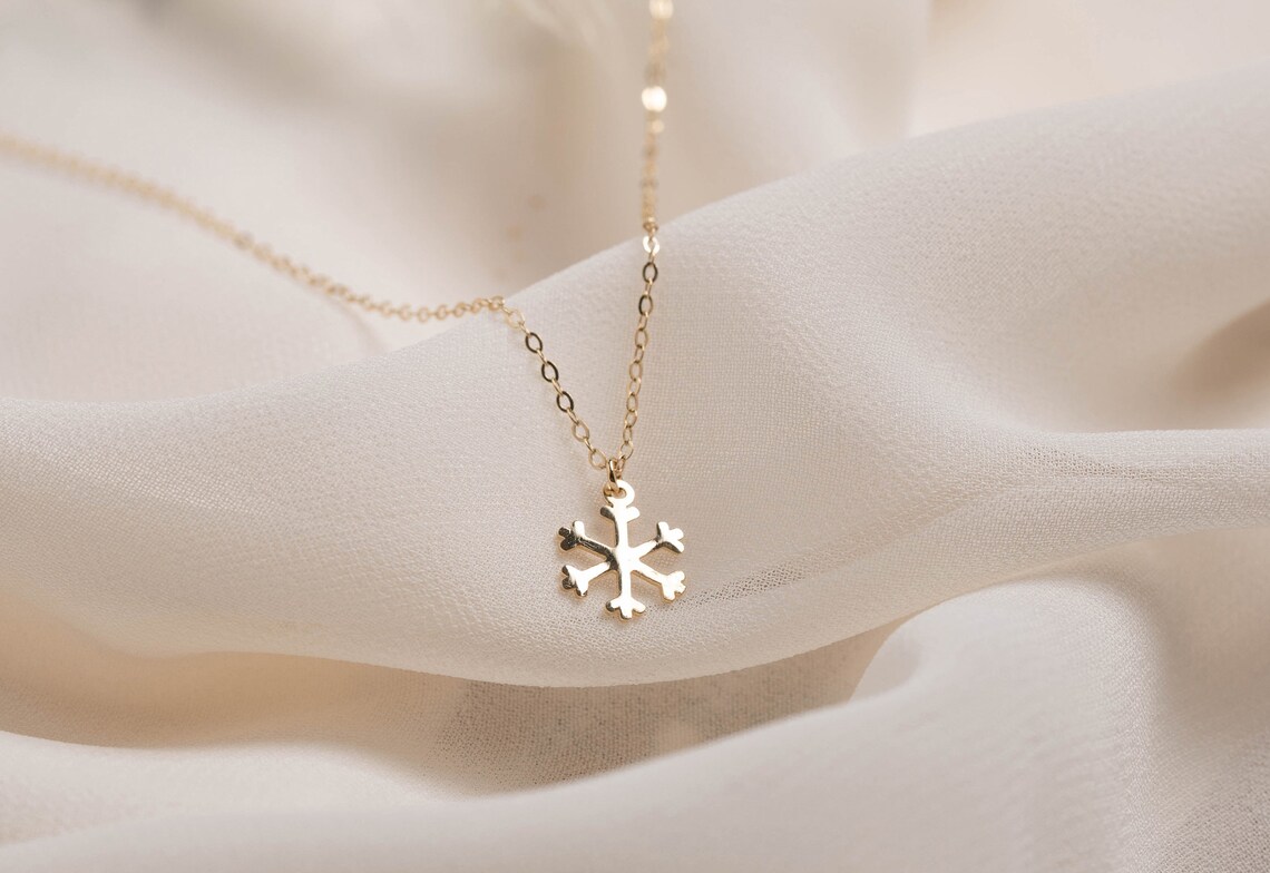 Snowflake Necklace Gold Dainty Snowflake Necklace 14K Solid | Etsy