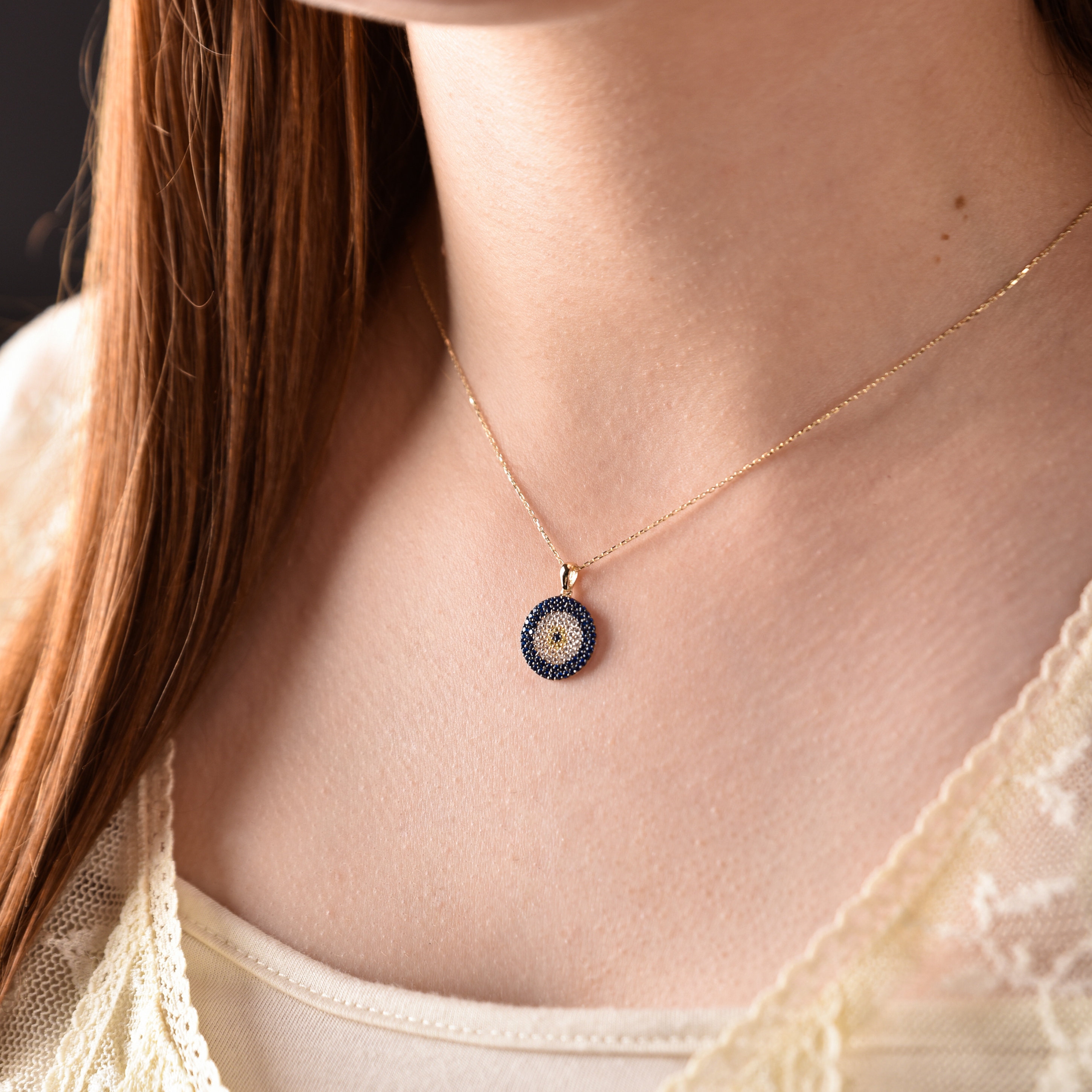Tiny Evil Eye Necklace, 14K Gold Evil Eye Charm Necklace, Unique Gift ...