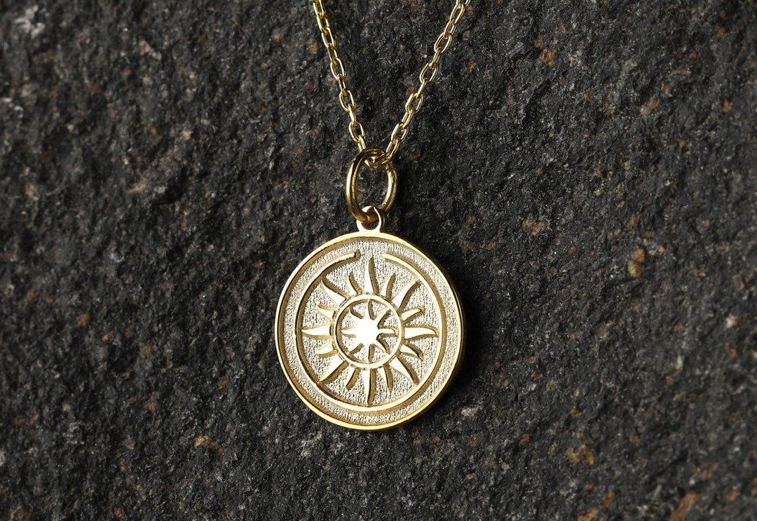 14k Gold Sun Necklace, Personalized Magic Sun Pendant, Celestial ...