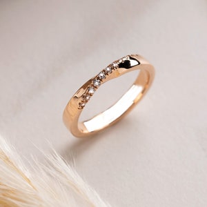 3 MM Wide, 14K Solid Gold Wedding Band, Twisted Wedding Ring With CZ ...