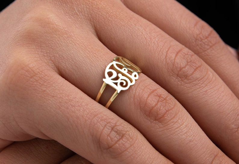 Monogram Initials Ring in 14K Gold, Personalized Monogram Gift, Trio ...