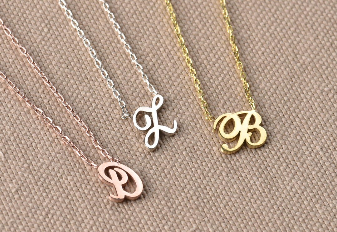 White Gold Initial, Solid Gold Initial Necklace, Letter Necklace Gold ...