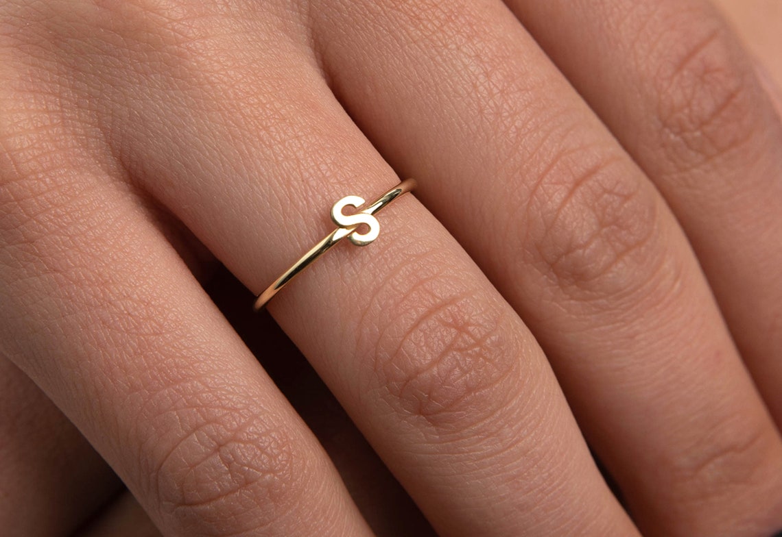 14K Gold Initial Ring A Z Alphabet Ring Letter Ring - Etsy