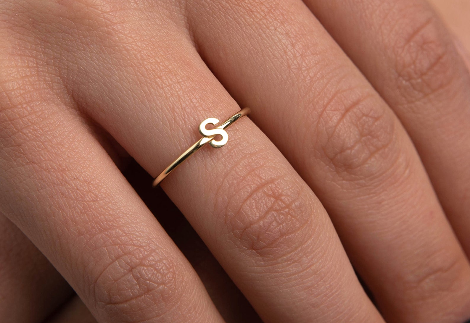 14K Gold Initial Ring, A - Z Alphabet Ring, Letter Ring, Personalized ...