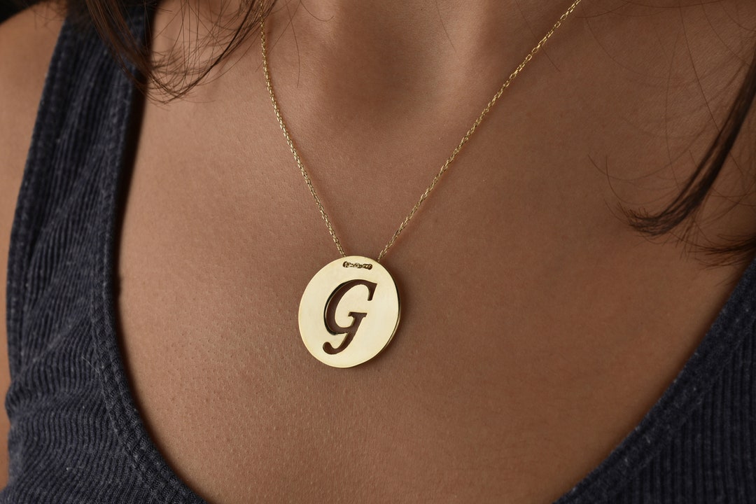 14K Solid Gold Personalized Necklace, Cut Out Necklace, Small Disc ...