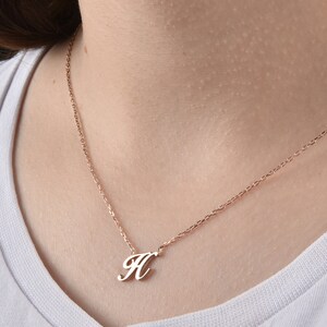 14K Gold Cursive Letter Necklace, Dainty Gold Initial Necklace, Gold ...