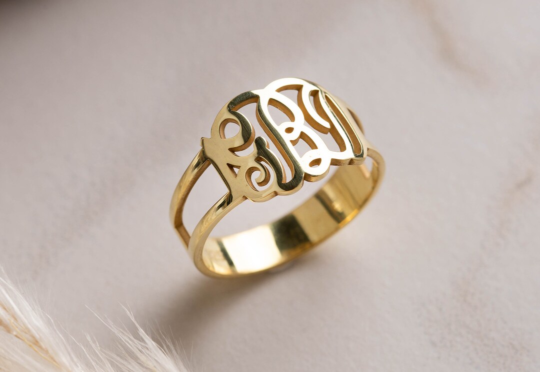 Monogram Initials Ring in 14K Gold, Personalized Monogram Gift, Trio ...